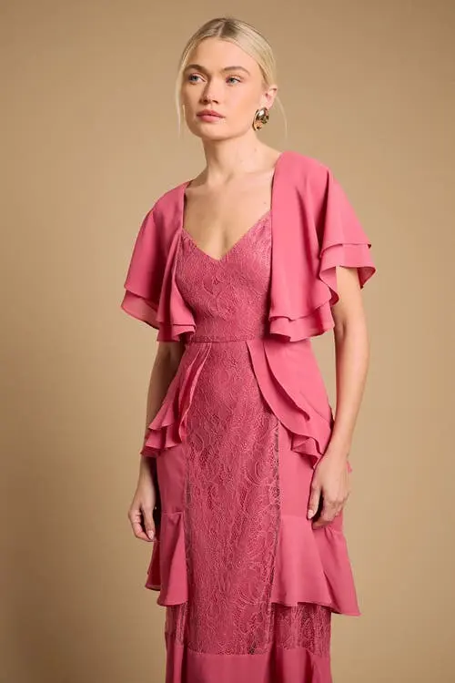 OASIS Lace Panel Ruffle Maxi Dress