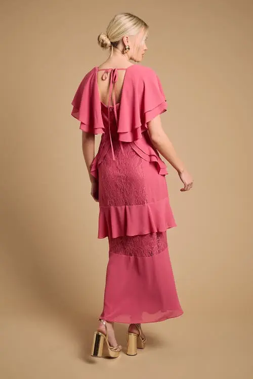 OASIS Lace Panel Ruffle Maxi Dress