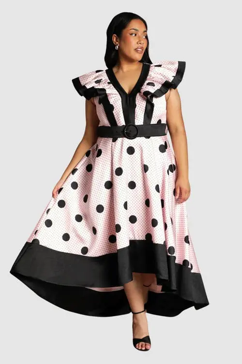 Coast Plus Polka Dot Fit And Flare Midi Dress - Pink