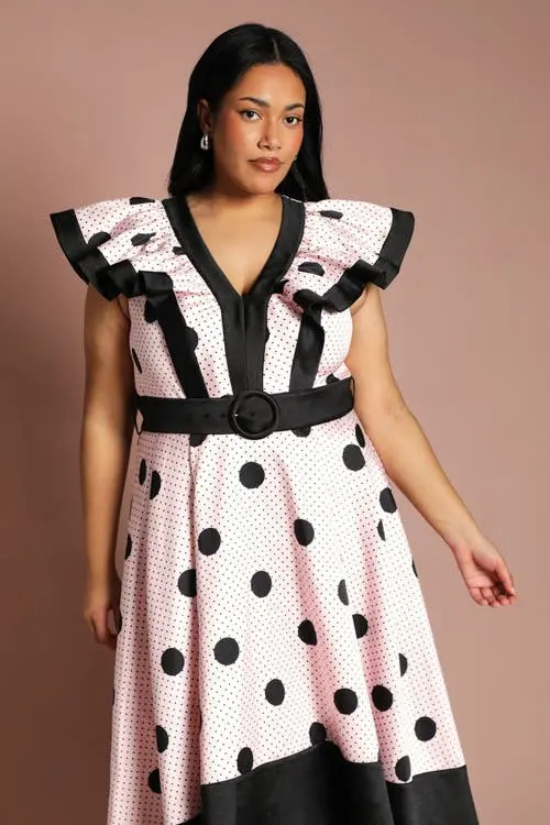 Coast Plus Polka Dot Fit And Flare Midi Dress