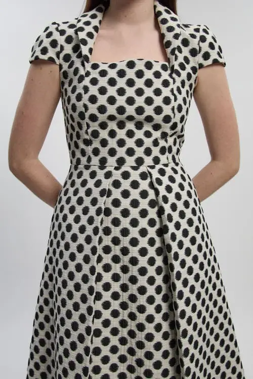 Karen Millen Spot Jacquard Square Neck Midi Dress