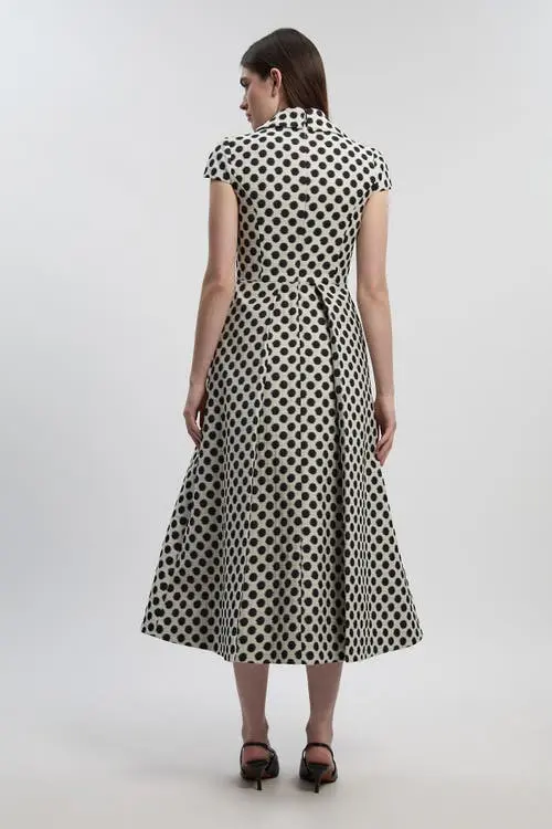Karen Millen Spot Jacquard Square Neck Midi Dress