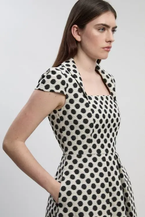 Karen Millen Spot Jacquard Square Neck Midi Dress
