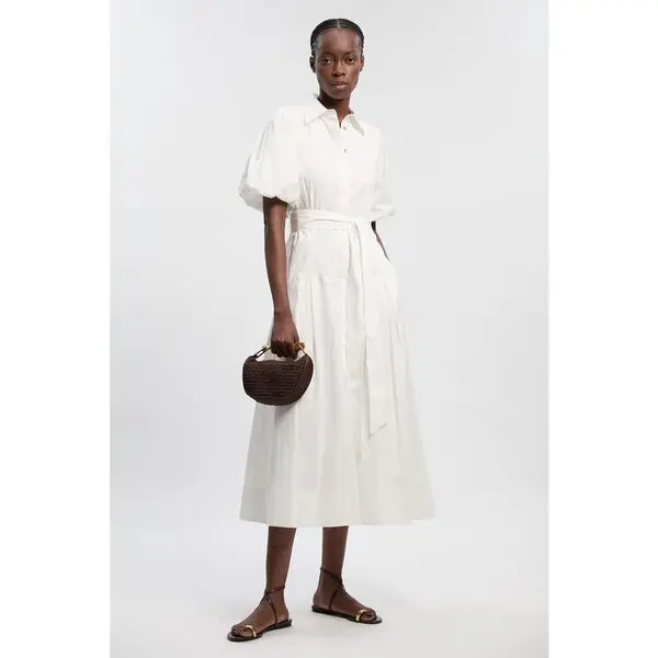 Karen Millen Cotton Puff Sleeve Shirt Dress - White