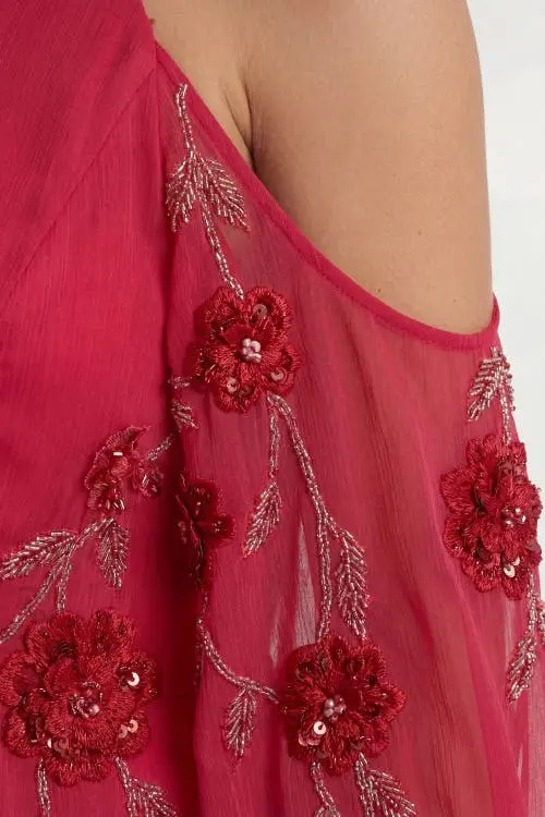 Karen Millen Petite 3d Floral Appliqué Cold Shoulder Maxi Dress