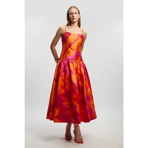 Karen Millen Abstract Print Strappy Maxi Dress - Orange
