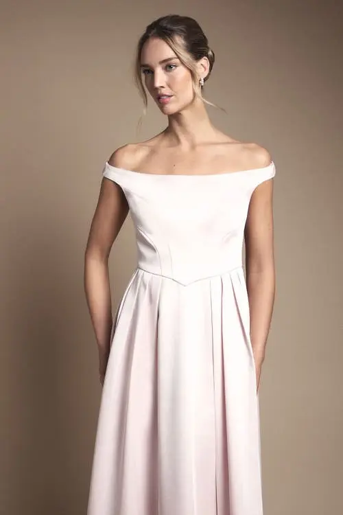 Coast Off-shoulder Maxi Dress With Feather Trim - Blush