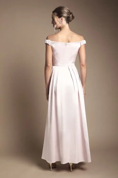 Coast Off-shoulder Maxi Dress With Feather Trim - Blush