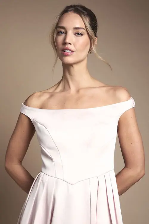 Coast Off-shoulder Maxi Dress With Feather Trim - Blush