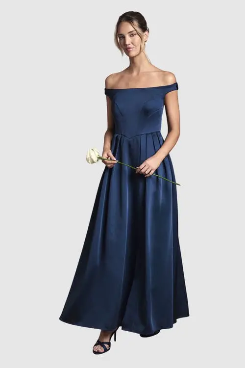 Coast Off-shoulder Maxi Dress With Feather Trim - Navy