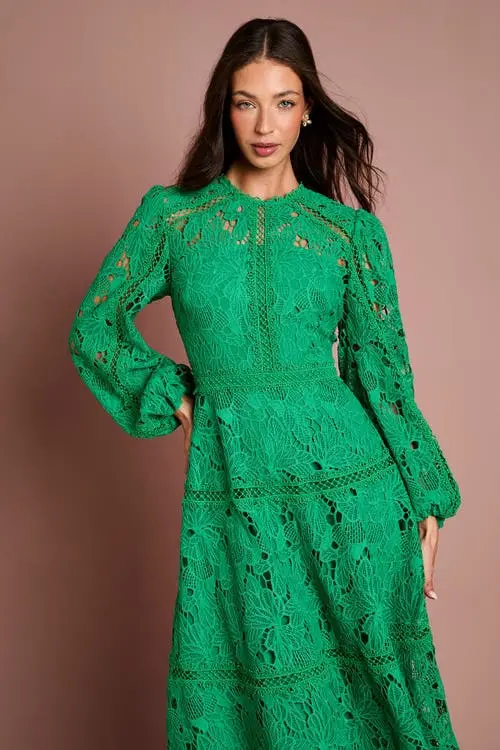 Coast Lace Panel Long Sleeve Midi Dress