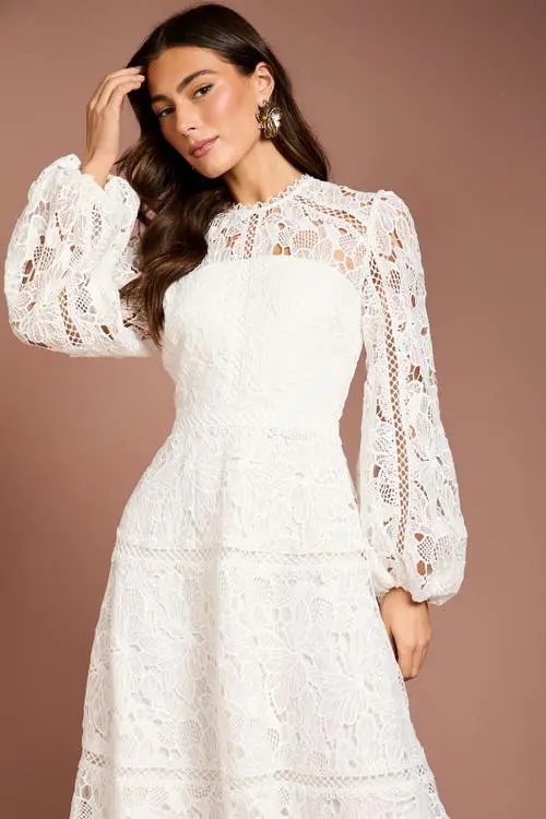 Coast Lace Panel Long Sleeve Midi Dress - Ivory
