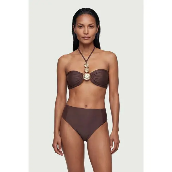 Karen Millen High Waisted Bikini Bottoms - Chocolate