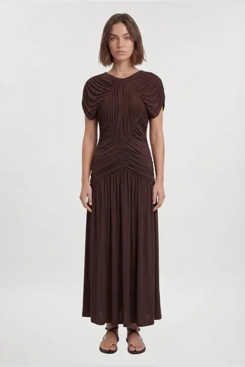 Karen Millen Ruched Jersey Maxi Dress - Chocolate