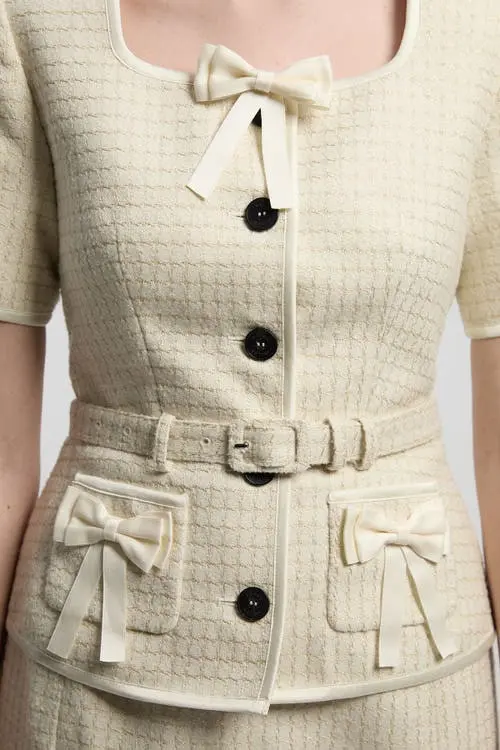 Karen Millen Tweed Bow Midi Dress