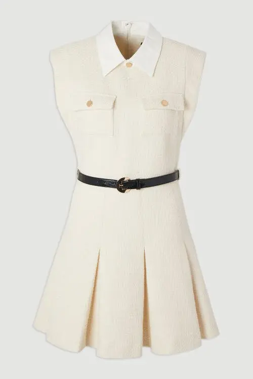 Karen Millen Tweed Collared Sleeveless Mini Dress