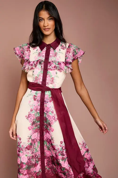 Coast Petite Floral Frill Collared Midi Dress