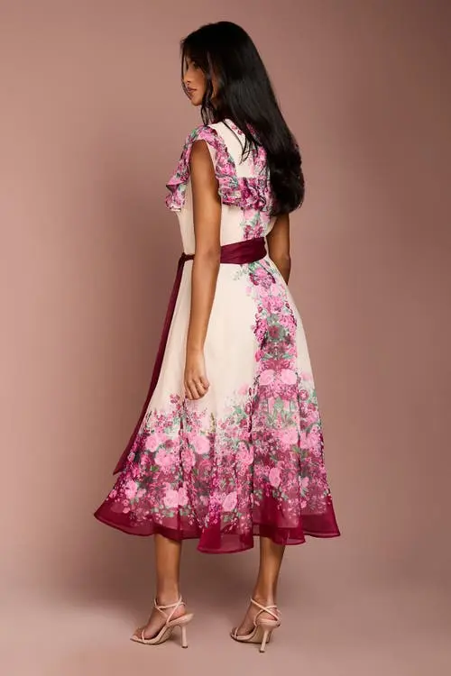 Coast Petite Floral Frill Collared Midi Dress