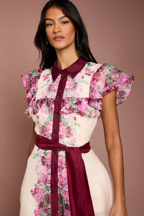 Coast Petite Floral Frill Collared Midi Dress