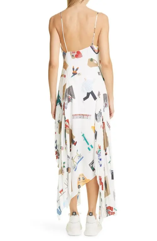 Monse Nyc Scrapbook Print Pleated Asymmetric Slipdress