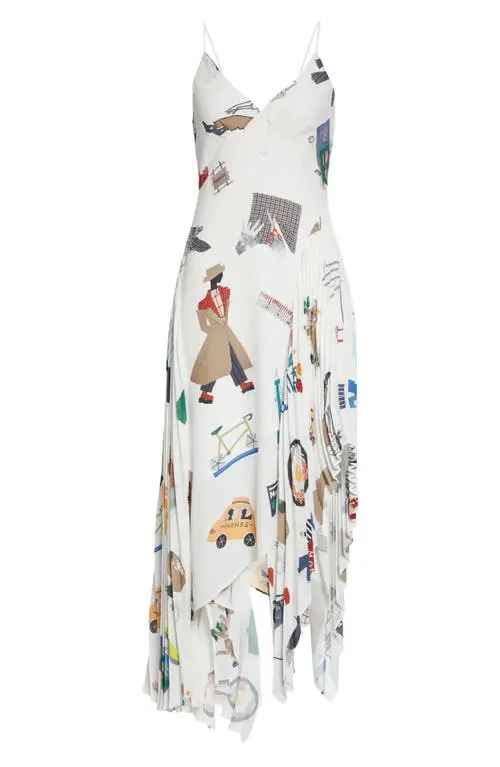 Monse Nyc Scrapbook Print Pleated Asymmetric Slipdress