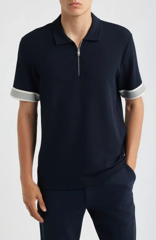 REISS Forno Jacquard Half Zip Polo - Navy