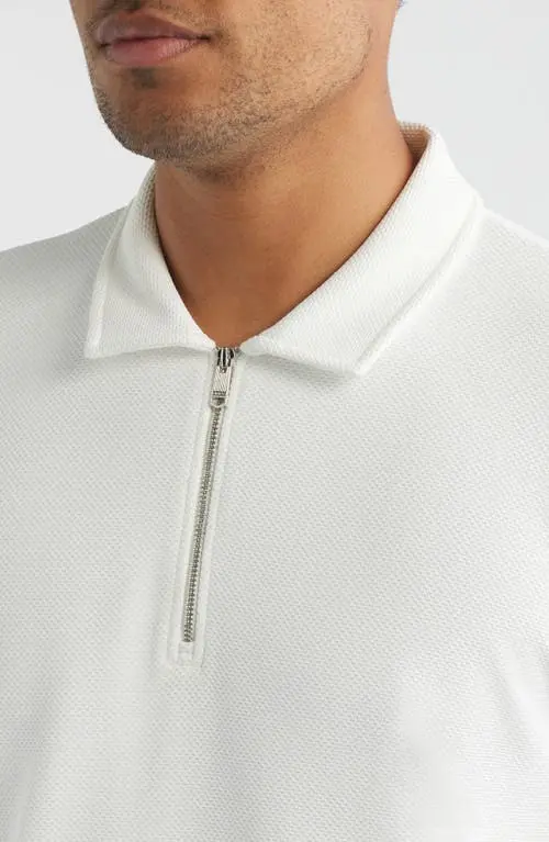 REISS Forno Jacquard Half Zip Polo - White