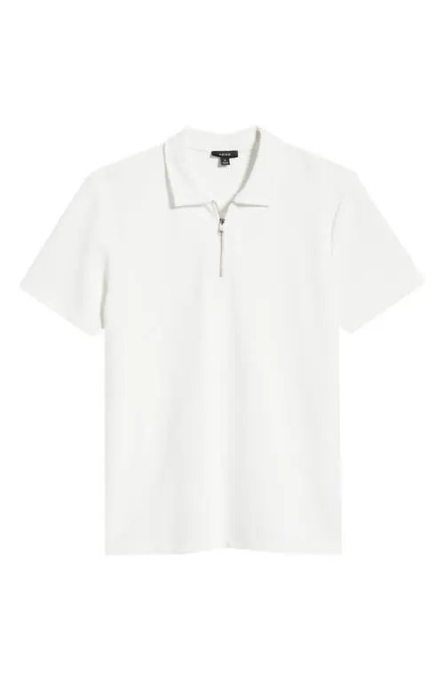 REISS Forno Jacquard Half Zip Polo - White