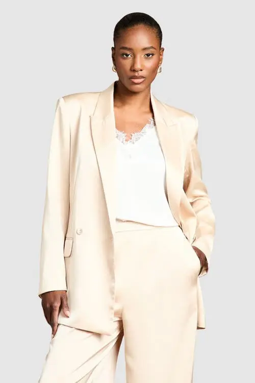 Coast Satin Double-breasted Tailored Blazer - Champagne