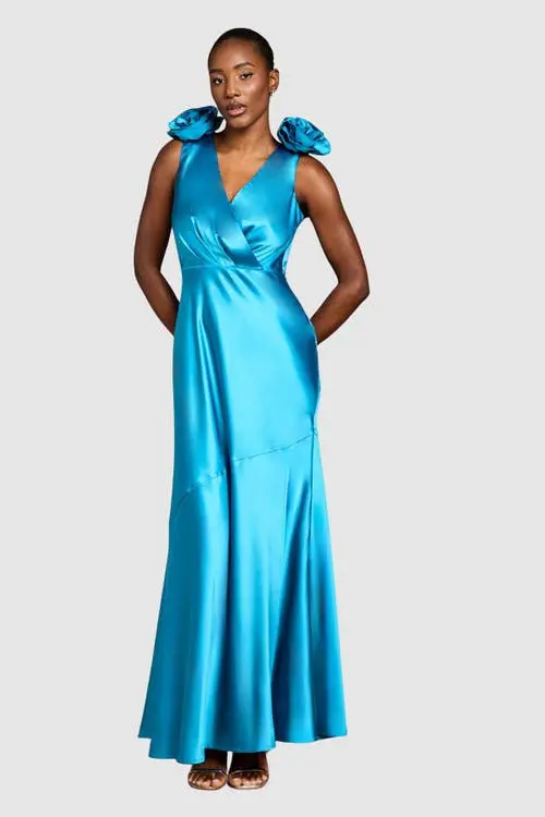Coast Satin Corsage Detail Maxi Dress - Teal