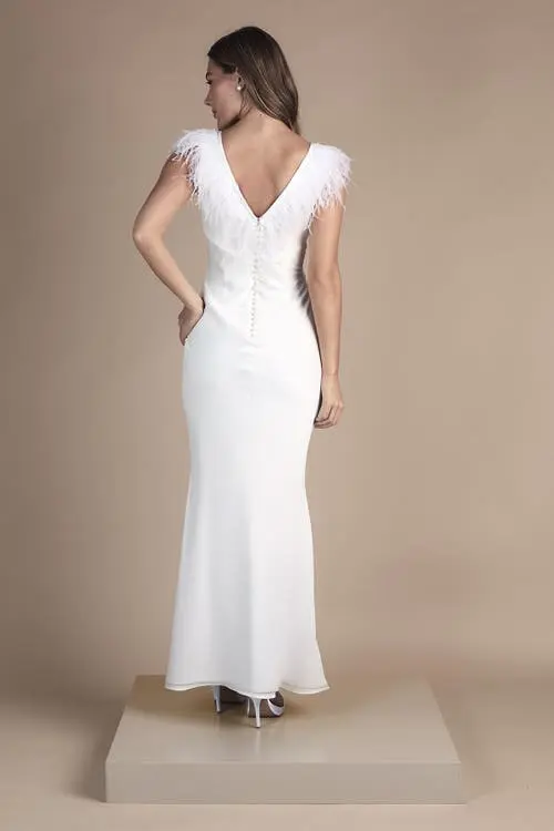 Coast V-neck Satin Maxi Dress With Feather Trim