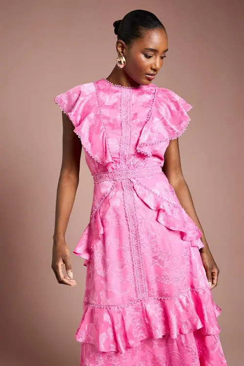 Coast Satin Ruffle Jacquard Midi Dress