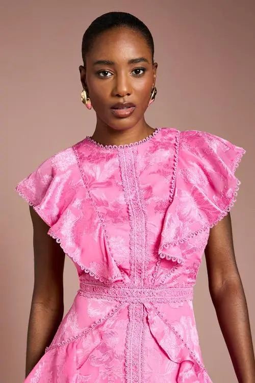 Coast Satin Ruffle Jacquard Midi Dress