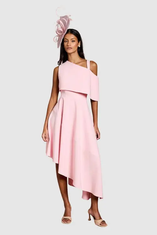 Coast Petite Asymmetrical One-shoulder Midi Dress - Blush