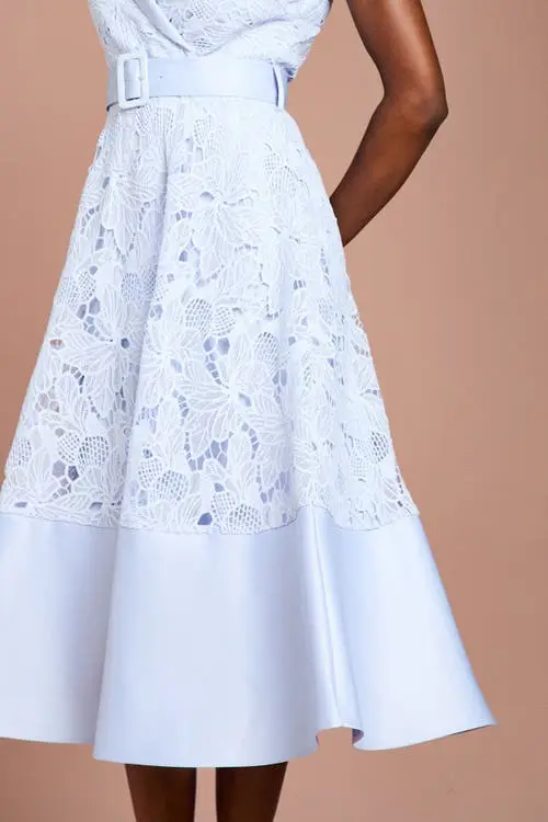 Coast Satin Trim Lace Collared Midi Dress