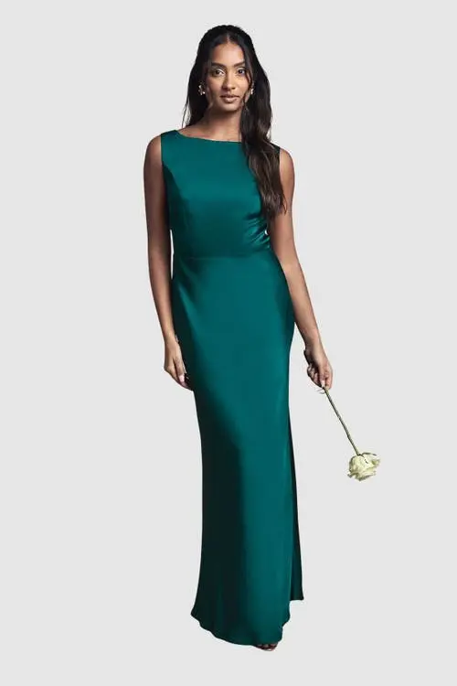 Coast Sleeveless Satin Bridesmaid Dress - Emerald