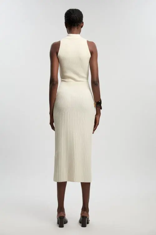 Karen Millen Rib Knit Collared Midi Dress With Button Detailing