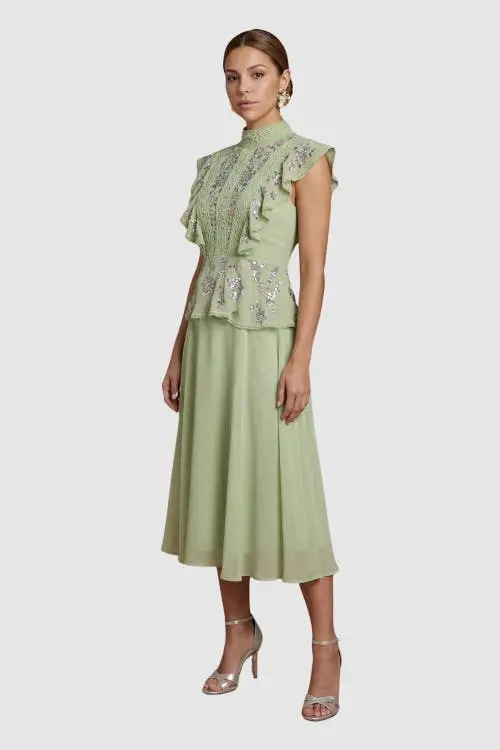 Coast Petite Embellished Frill Midi Dress - Sage