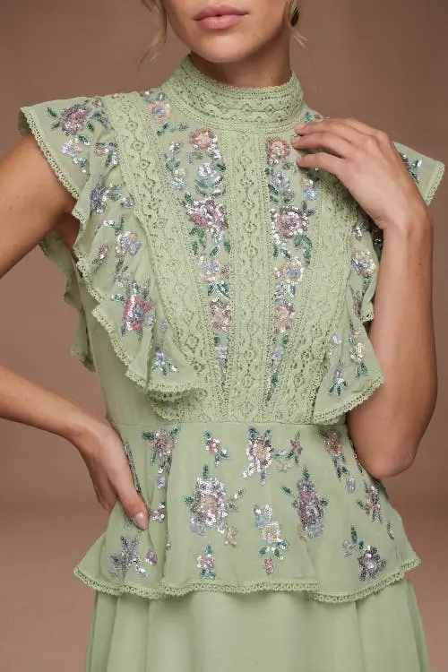 Coast Petite Embellished Frill Midi Dress