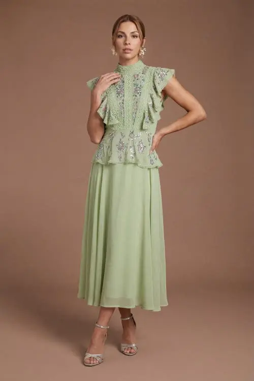 Coast Petite Embellished Frill Midi Dress