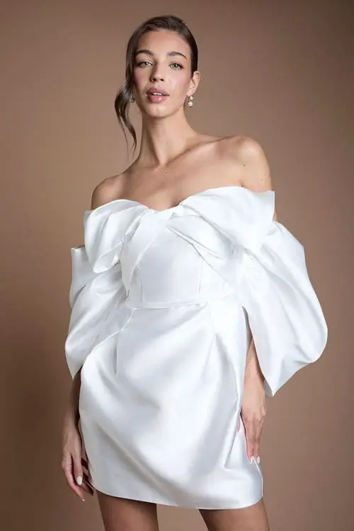 Coast Off-the-shoulder Sculptural Volume Sleeve Bridal Mini Dress