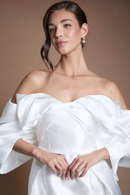 Coast Off-the-shoulder Sculptural Volume Sleeve Bridal Mini Dress