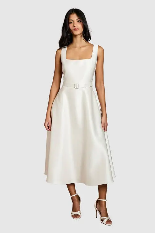 Coast Petite Belted Midi Dress - Champagne