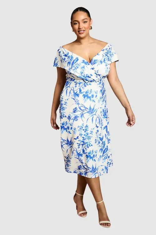 Coast Bardot Printed Wrap Midi Dress - Ivory