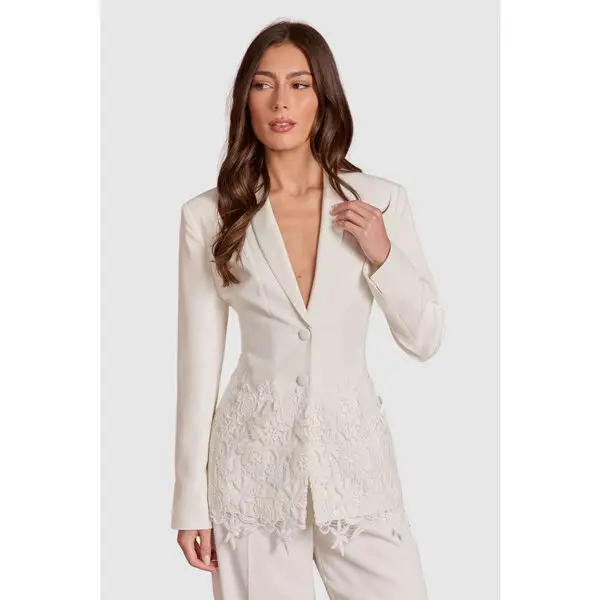 Coast Longline Floral Embroidered Blazer - Ivory