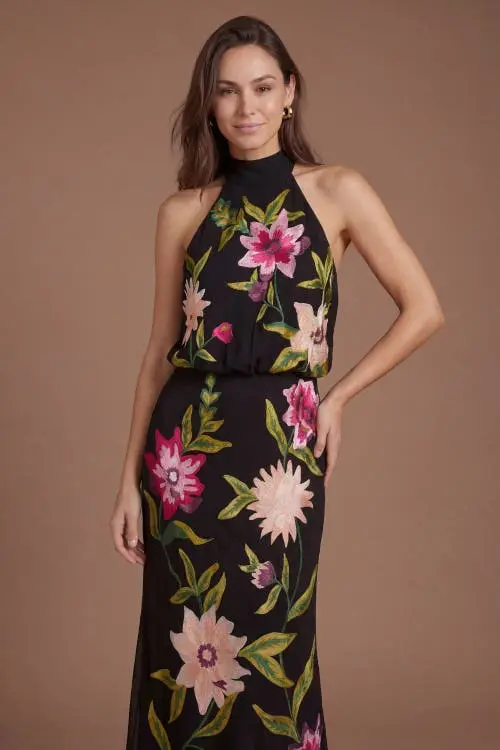 Coast Floral Embroidered Halter Neck Maxi Dress