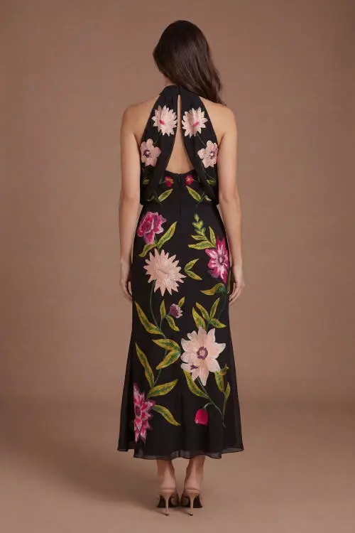Coast Floral Embroidered Halter Neck Maxi Dress