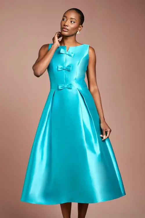 Coast Bow Embellished Midi Dress - Teal