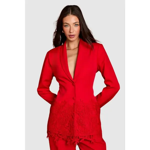 Coast Embroide Single Breasted Blazer - Red