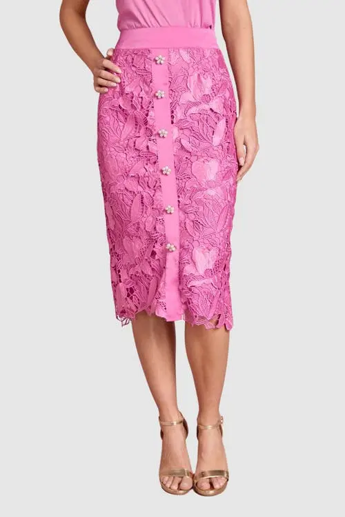 Coast Lace Embroidered Pencil Skirt - Pink